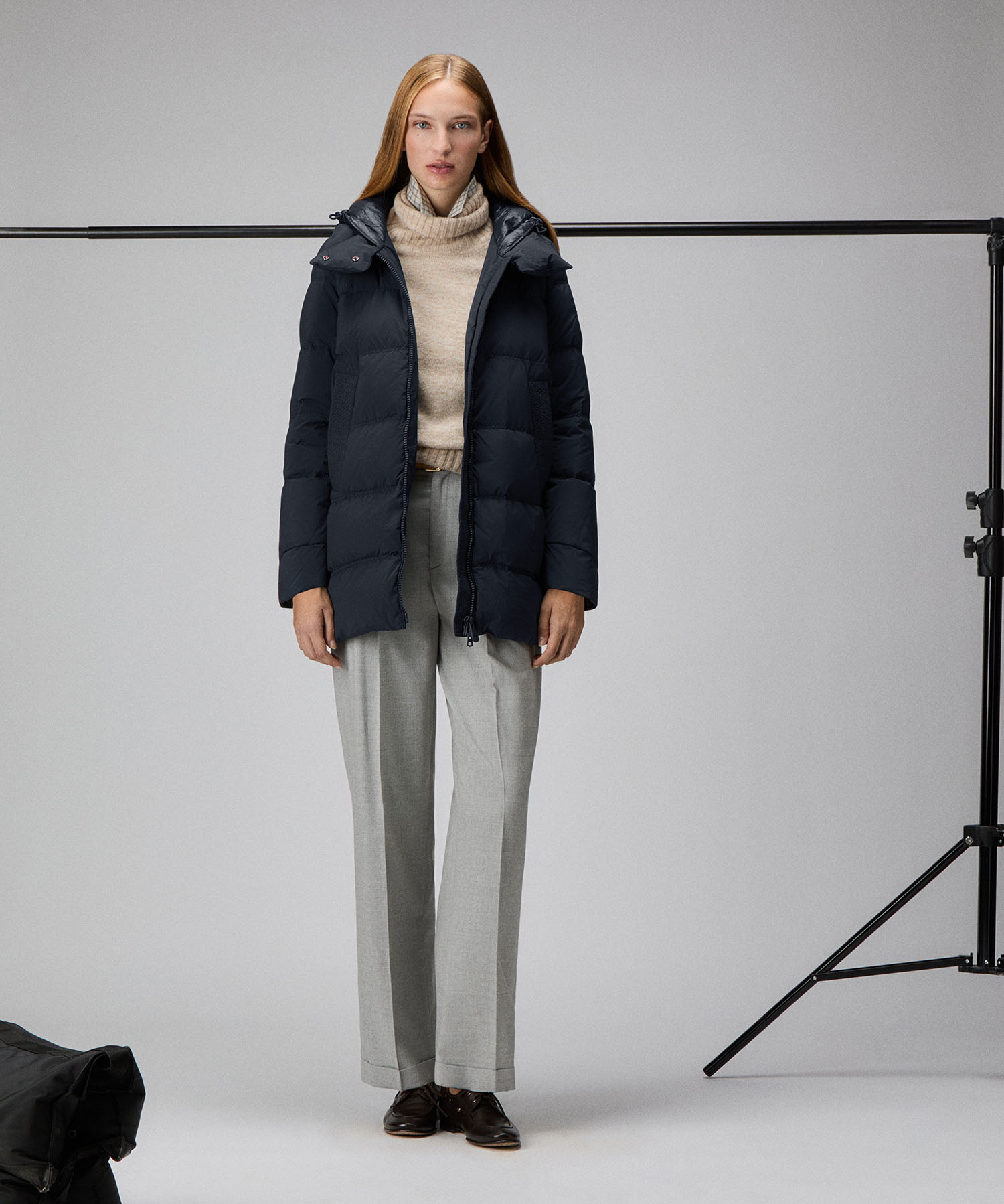 Down jacket with contrasting hood, color Graphite Blue - Graphite Blue ...