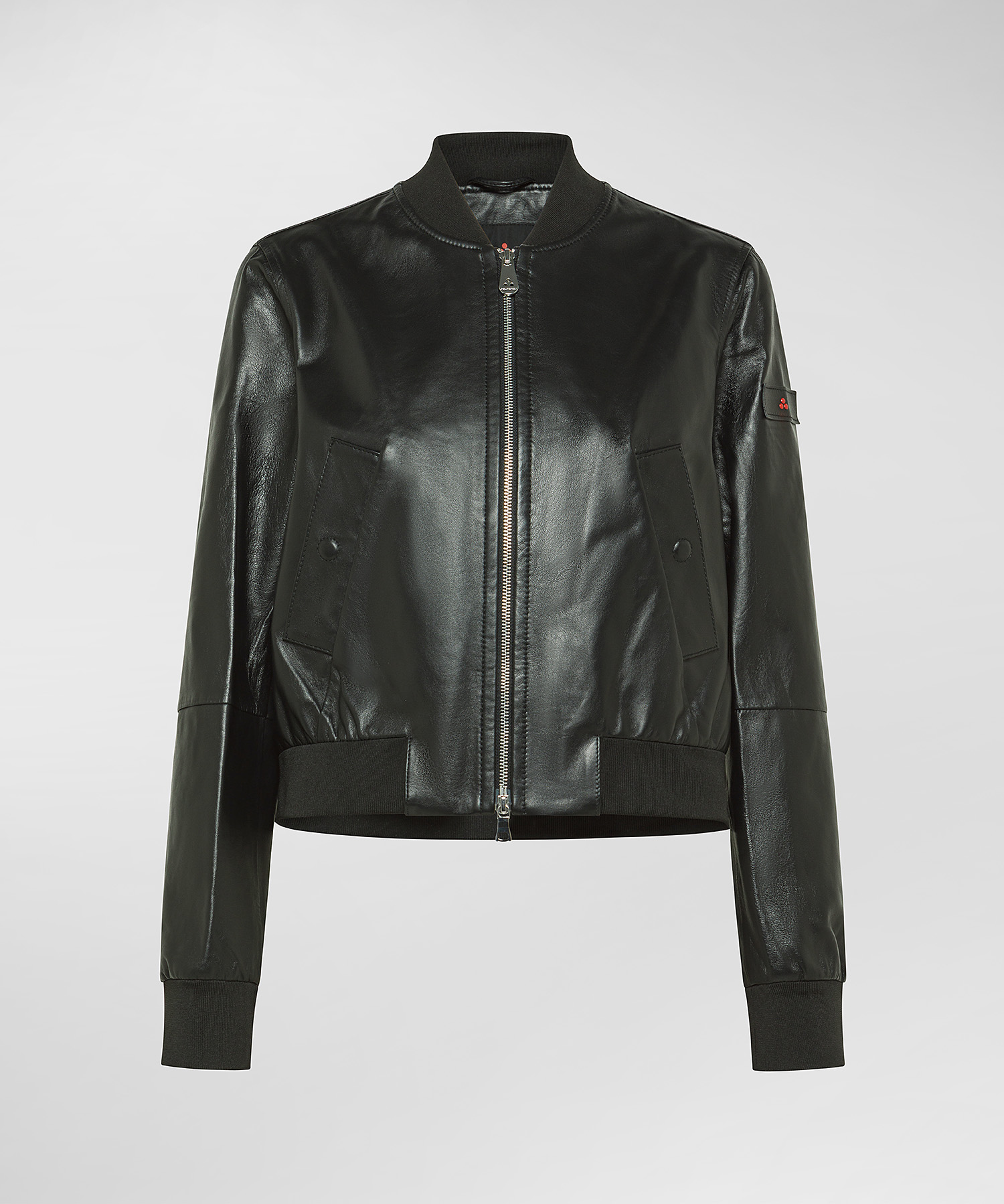 Dyed Nappa leather bomber jacket with knitted details, color Black ...