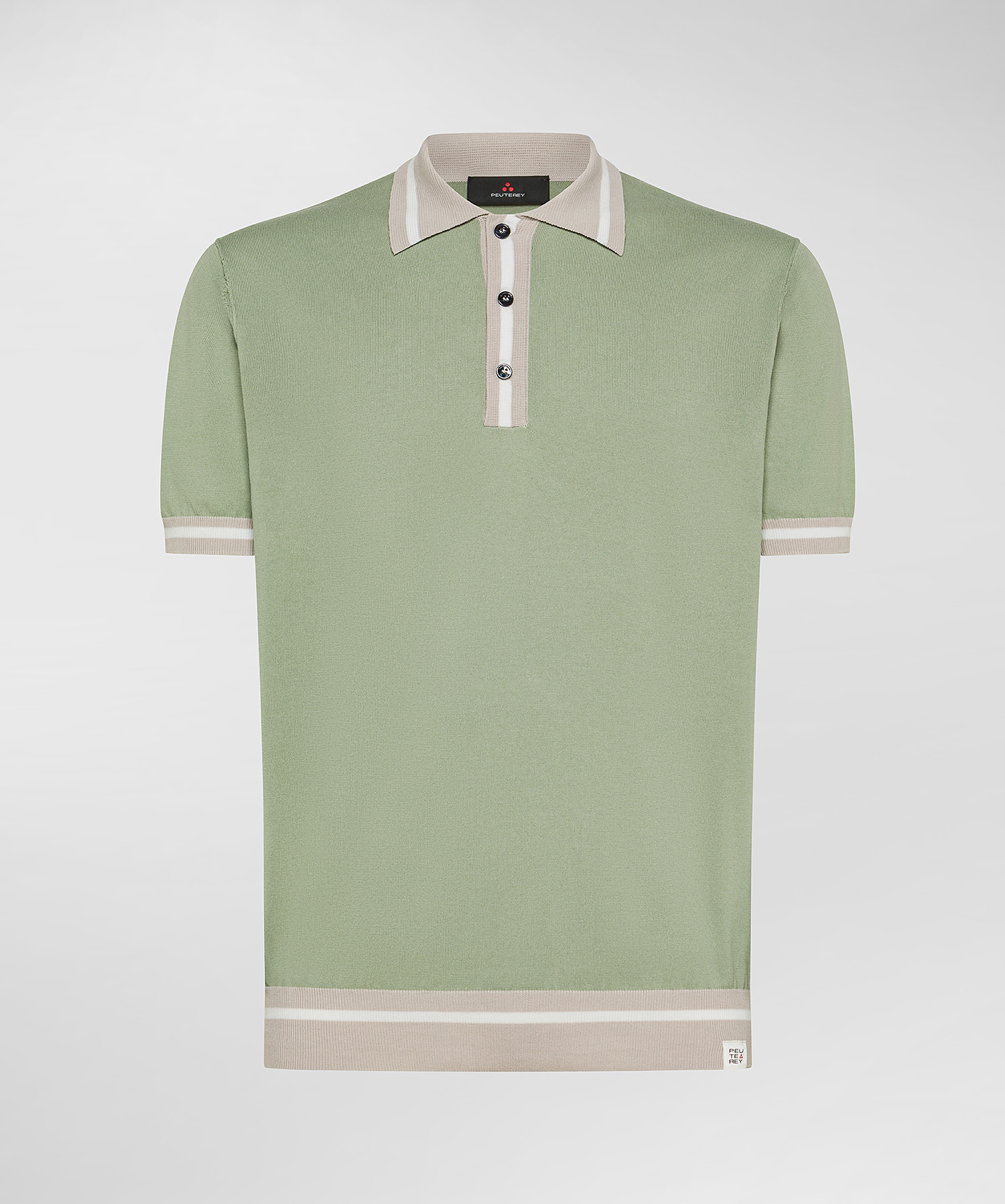 Cotton knit polo shirt with contrasting details, color Sage Green ...